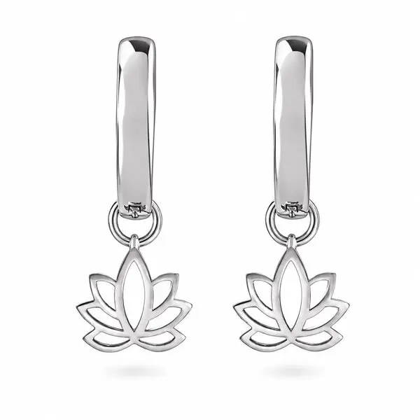 ZOHREH Lotus Flower Hoop Earrings In Sterling - Silver