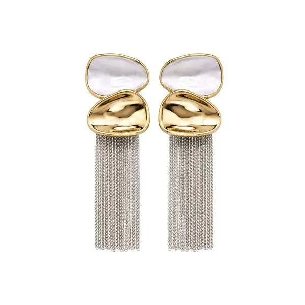 UCHI & SOTO Gold / Silver Enso Mixed Metals Chain Tassel Earrings