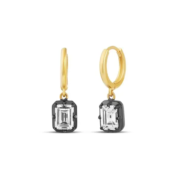 SHYMI Gold / Black Emerald Drop Huggies Black Rhodium