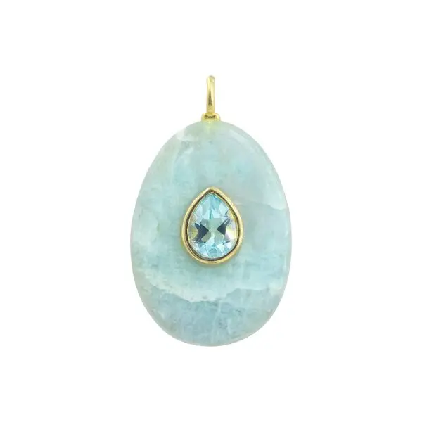 KAMARIA Aquamarine Gemstone Pendant With Topaz Large Pear Topaz - Blue