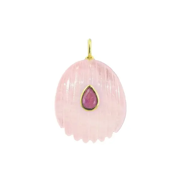 KAMARIA Rose Quartz Gemstone Pendant With Topaz Shell - Pink