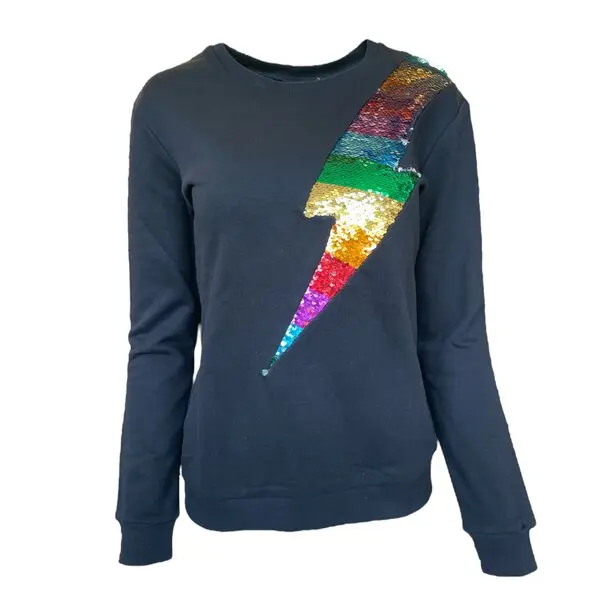 ANY OLD IRON Rainbow Reversible Sequin Lightning Sweatshirt