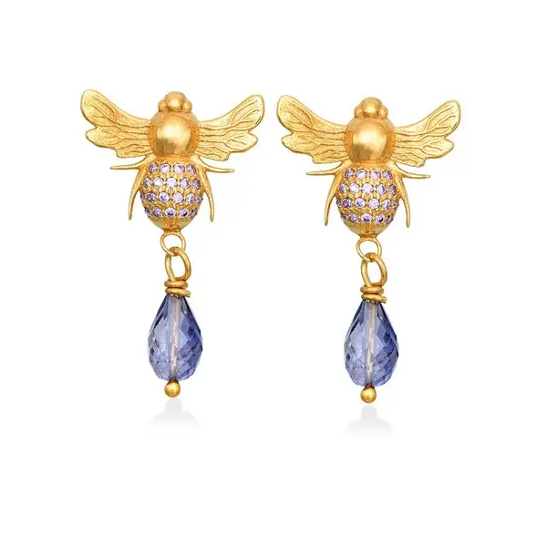 MYRTO KATRAMADOU JEWELLERY Queen Bee Amethyst Stud Earrings - Gold