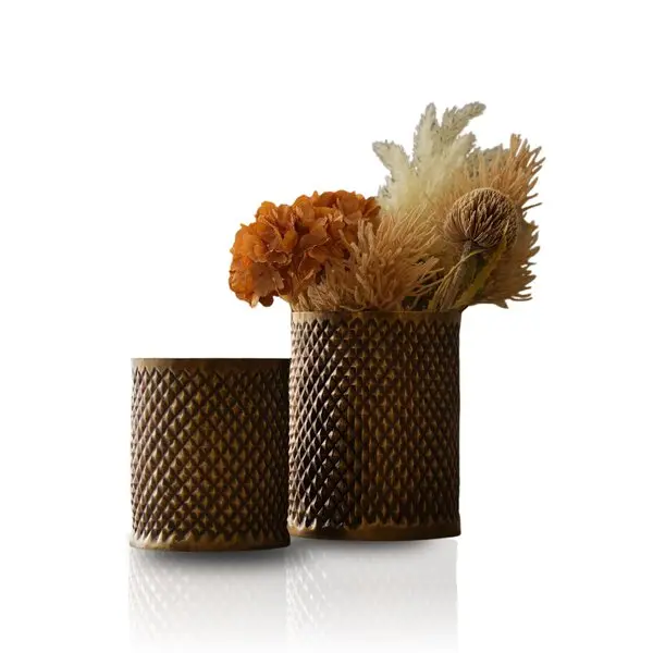 MARLETH Hand-embossed Brass Vases, Set Of Two