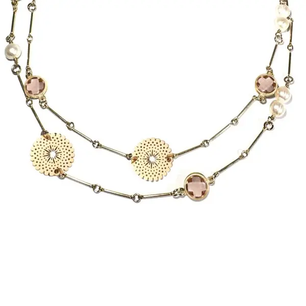 Rachel Nathan Gold / Pink Pearl & Gold Halo Necklace - Gold/pink