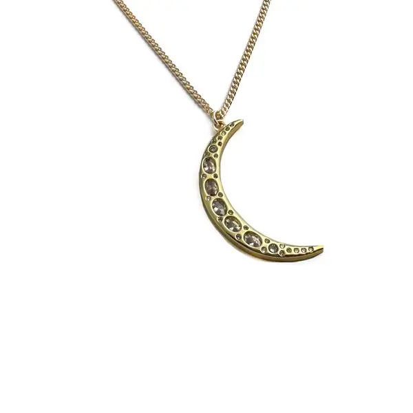 Rachel Nathan Crystal Crescent Moon Necklace