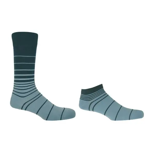 PEPER HAROW - MADE IN ENGLAND Retro Stripe Luxury Crew & Trainer Socks Bundle - Blue