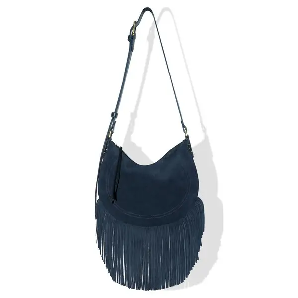 KIM FOLEY Blue / Black Suede Fringe Shoulder Bag – Navy - Blue/black