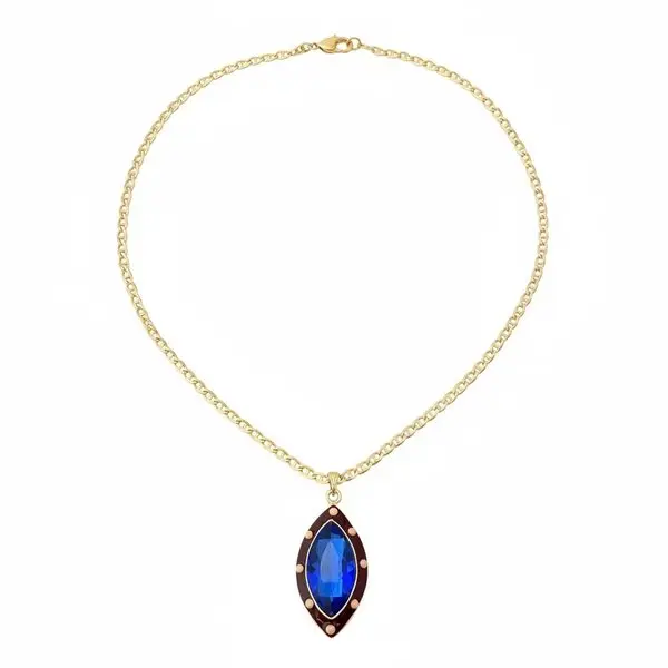 BY VIRGO Gemma Notte Necklace With Blue Crystal Pendant
