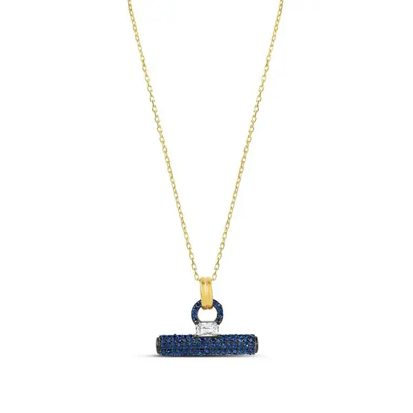 SHYMI Gold / Blue Pave T Bar Necklace Blue