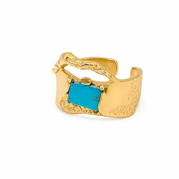 POUPETTENYC Raw Beauty Queen Turquoise Statement Ring - Gold