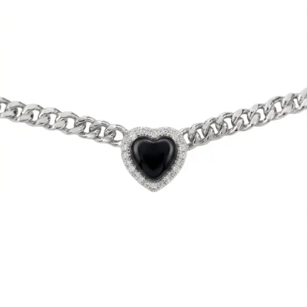 BLOOMTINE | EARTH ANGEL HQ Silver Black Onyx Heart Choker Necklace - Silver/black
