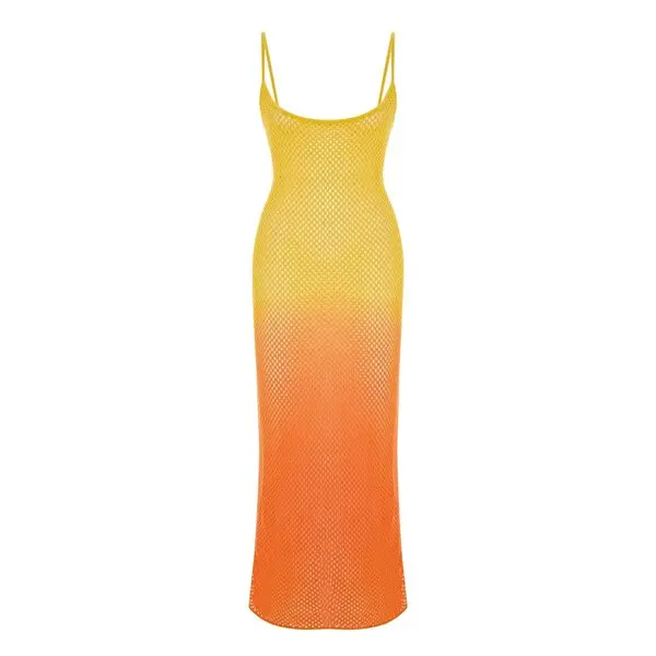 PCFG The Solar Reflections Sunset Ombre Crochet Maxi Dress - Yellow