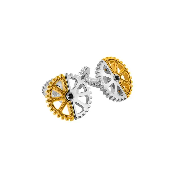 Tateossian Silver / Gold Puzzle Gear Cufflinks In Rhodium And Yellow Gold Plated - Silver/gold
