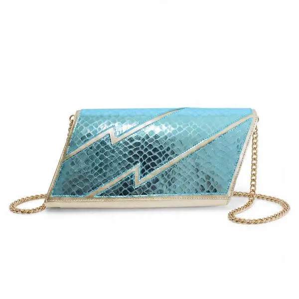 TERRY DE HAVILLAND Metallic Leather Clutch Bag - Gold/blue