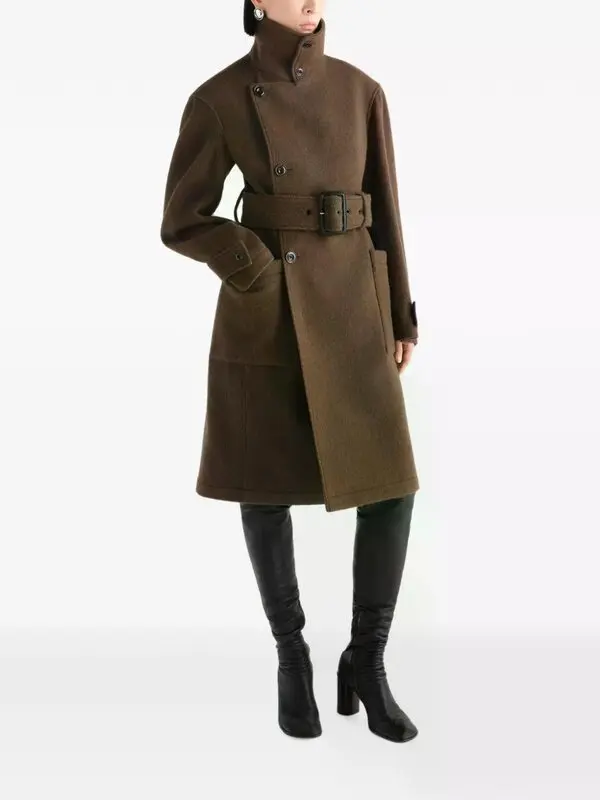 LEMAIRE Fitted Wrap Coat In Felted Wool And Alpaca Blend - Brown
