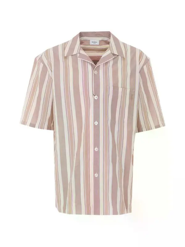 Saint Laurent Cassandre Striped Short-sleeve Shirt - Brown