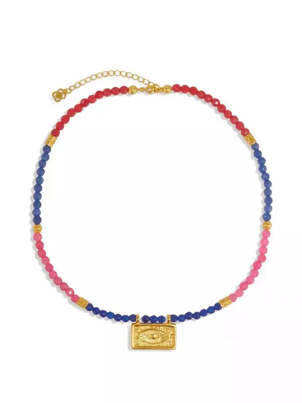 OTTOMAN HANDS Arden Evil Eye Gemstone Beaded Necklace - Gold