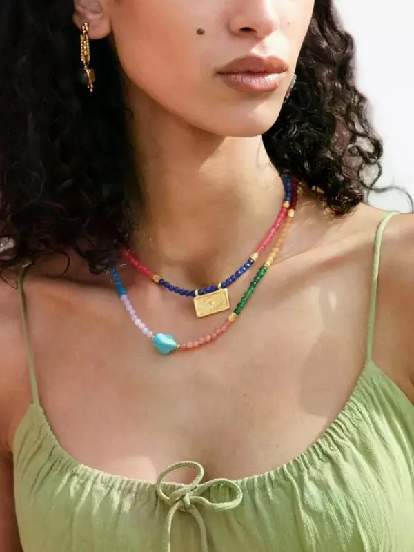 OTTOMAN HANDS Arden Evil Eye Gemstone Beaded Necklace