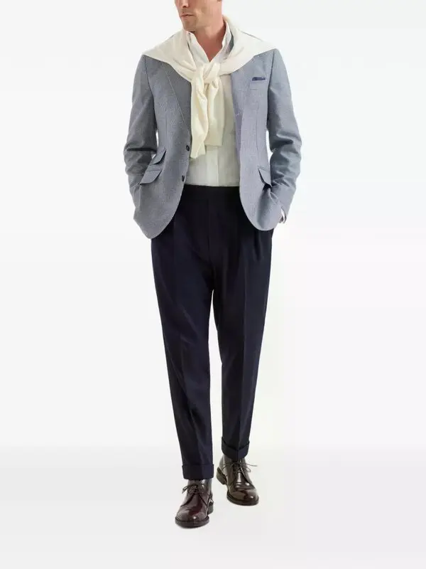 Brunello Cucinelli Cashmere And Silk Houndstooth Flannel Deconstructed Cavallo Blazer