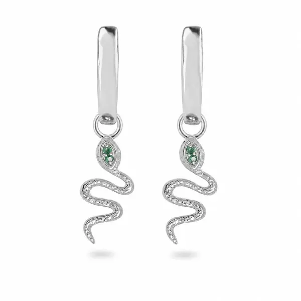 ZOHREH Green / Silver Emerald Snake Hoop Earrings Sterling Silver