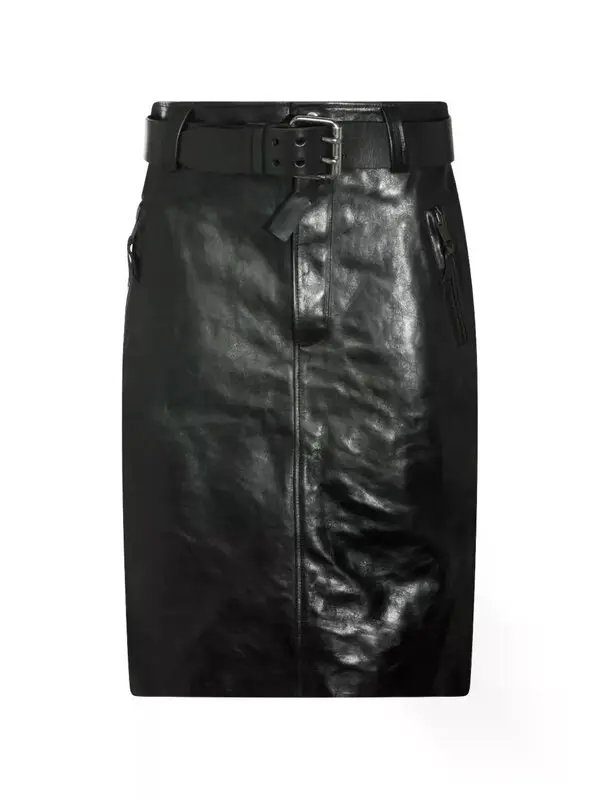 Saint Laurent Belted Leather Midi Skirt