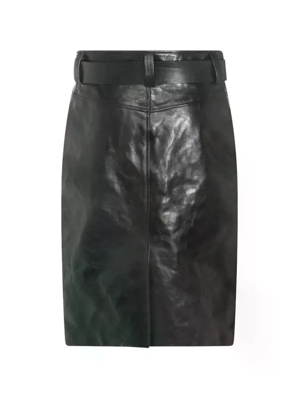 Saint Laurent Belted Leather Midi Skirt