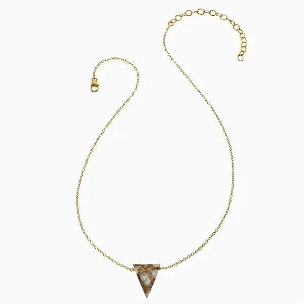 HEATHER HAWKINS White / Gold True Love Waits Elongated Triangle Semi-precious Gemstone Necklace Copper Infused Calcite - White/gold