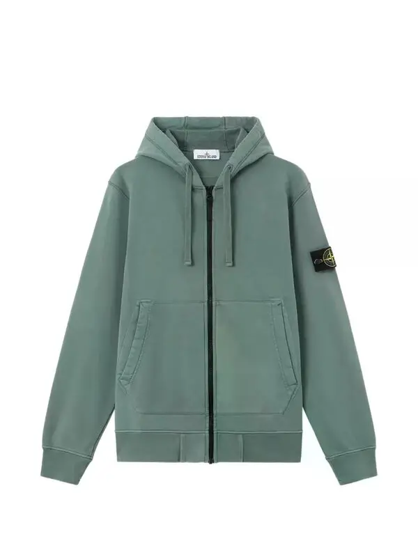 Stone Island 6100061 Organic Cotton Fleece Hooded Sweatshirt - Green