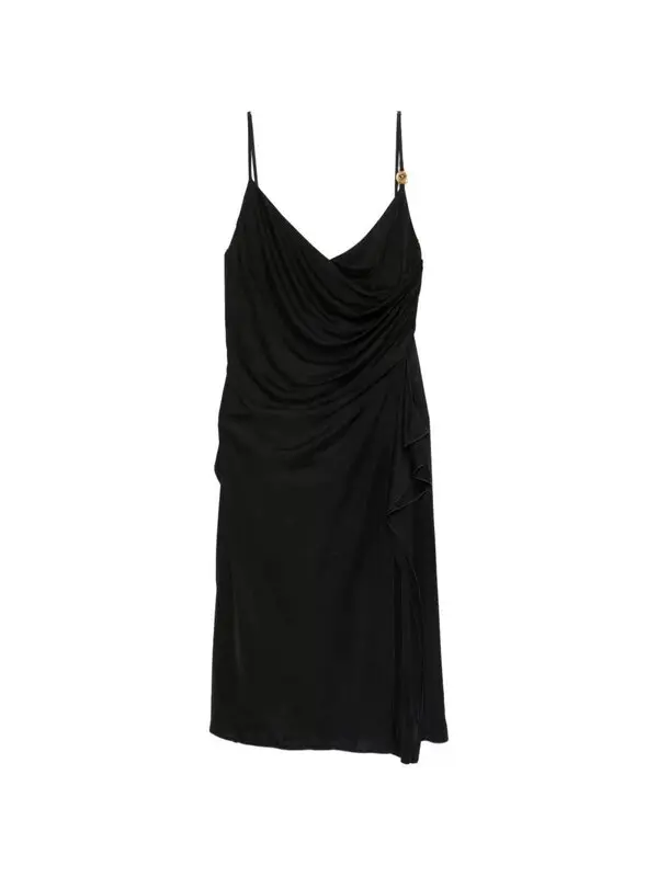 Versace Draped Ruffled Midi Dress - Black