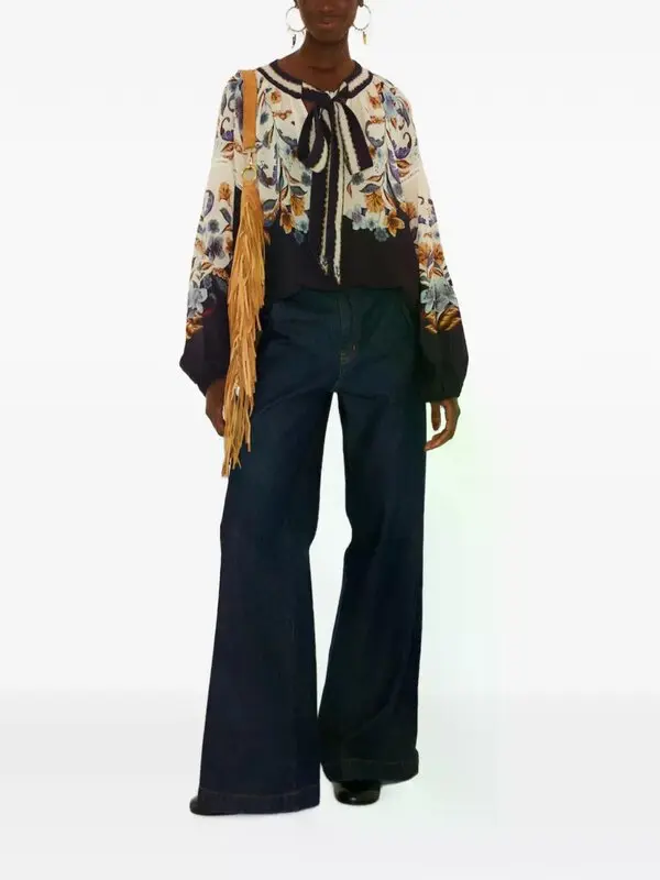 Farm Rio Floral Print Tie-neck Blouse