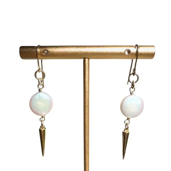 Rachel Nathan Gold-filled Hook And Pearl Coin Drop Earrings With Spike Accent