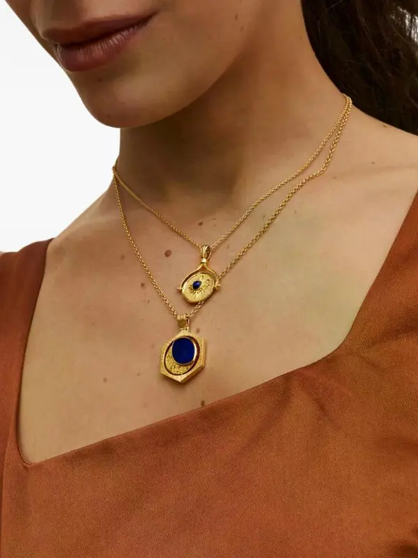 OTTOMAN HANDS Lapis Moon Rotating Pendant Necklace - Gold