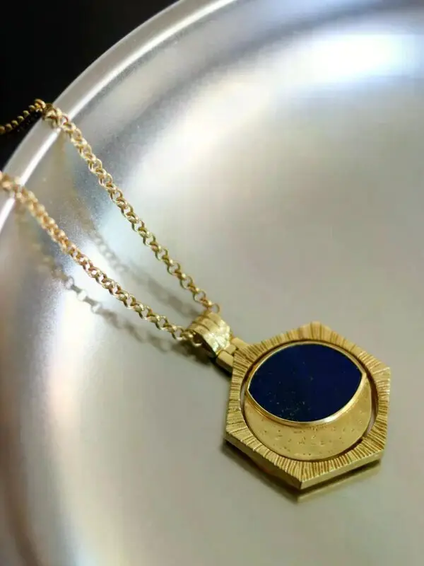 OTTOMAN HANDS Lapis Moon Rotating Pendant Necklace