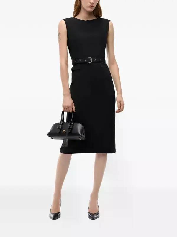 Pinko Belted Midi Sheath Dress - Black