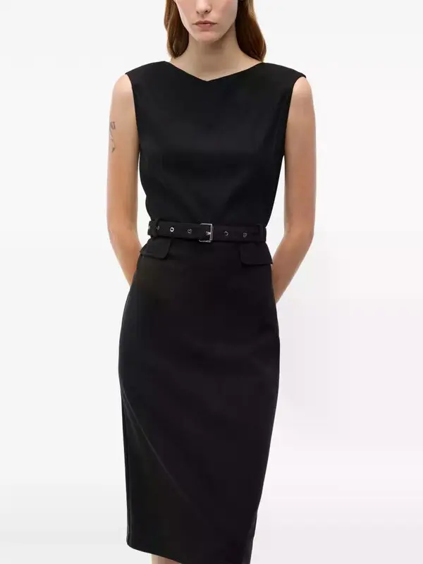Pinko Belted Midi Sheath Dress - Black