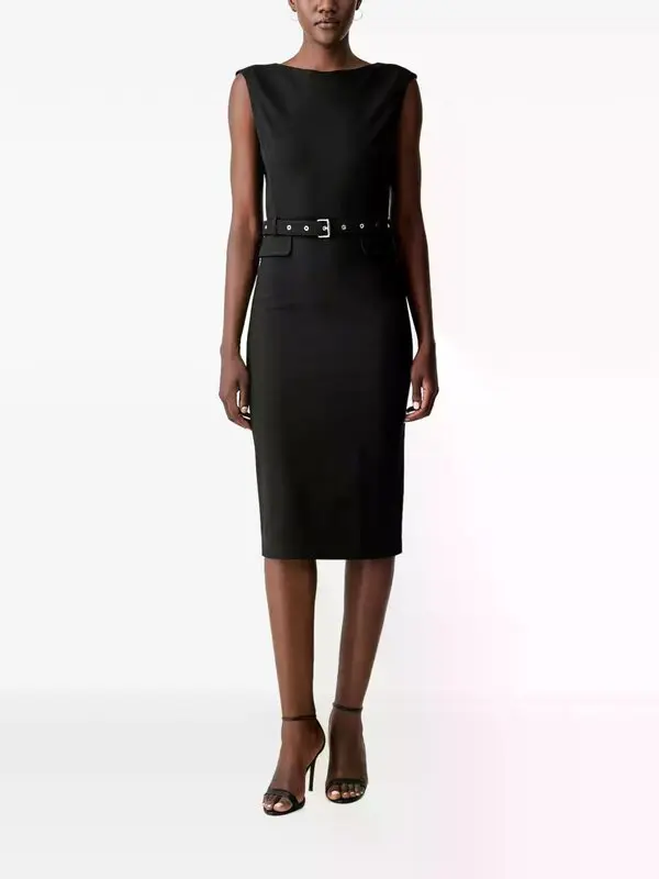 Pinko Belted Midi Sheath Dress - Black