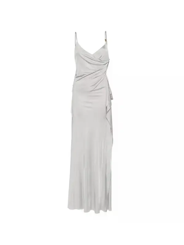 Versace Sleeveless Viscose Jersey Gown With Medusa Hardware - Grey