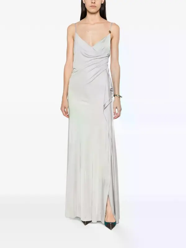 Versace Sleeveless Viscose Jersey Gown With Medusa Hardware - Grey