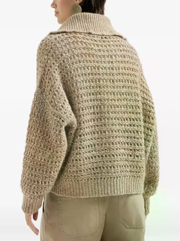 Brunello Cucinelli Virgin Wool And Cashmere Net Cardigan With Sequins - Neutrals