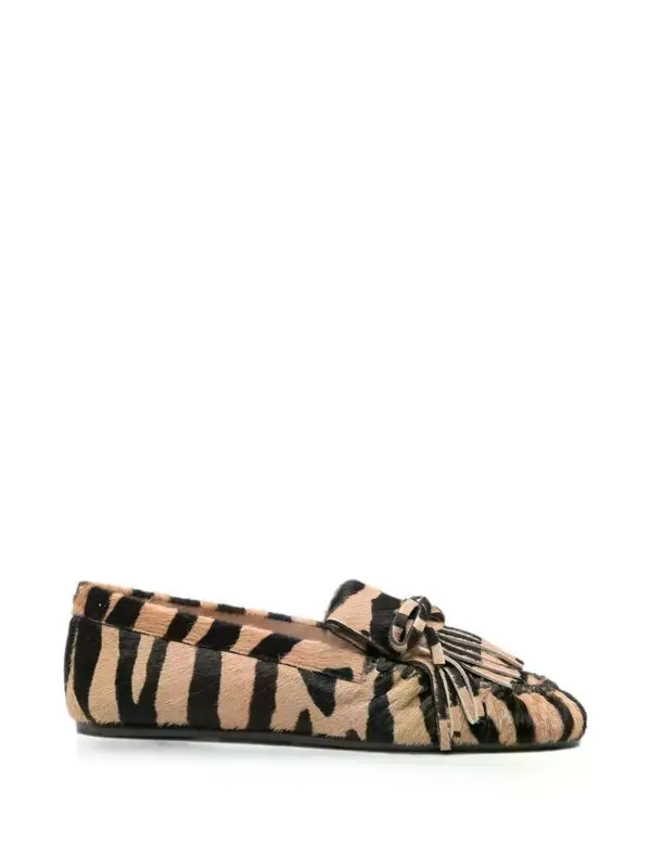 STUART WEITZMAN Fringe-detail Zebra-print Loafers - Neutrals