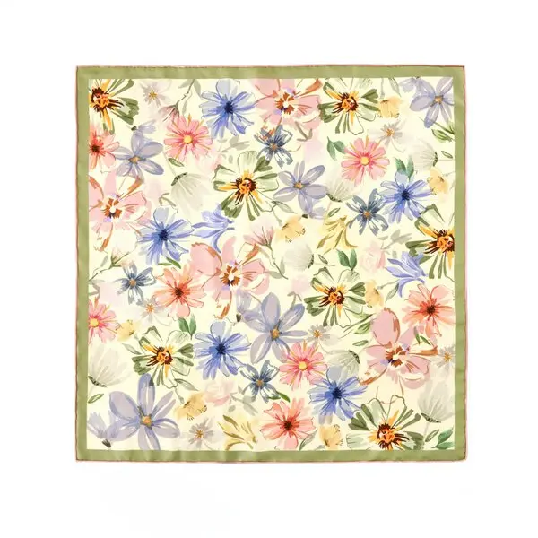 ASYII Neutrals / Printed Floral Silk Twill Square