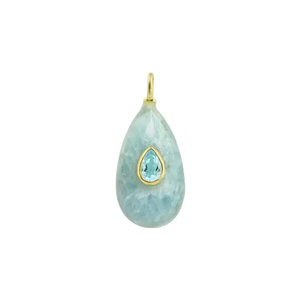 KAMARIA Aquamarine Gemstone Pendant With Topaz Elongated Pear - Blue
