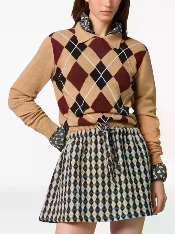 MSGM Argyle-pattern Polo-collar Sweater