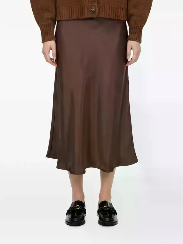 Soeur Satin-finish Elasticated-waistband Midi Skirt - Brown