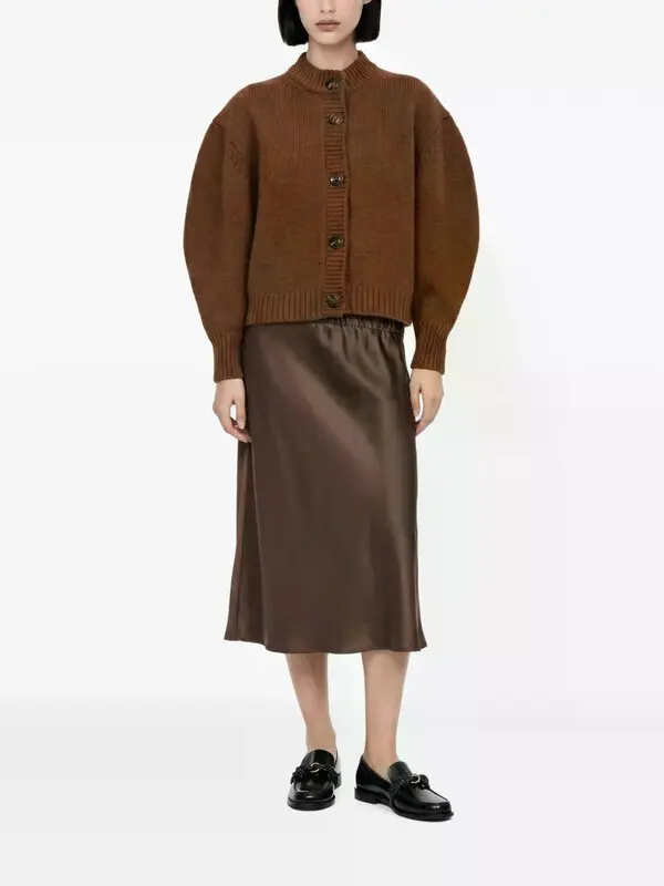 Soeur Satin Finish Elasticated Waistband Midi Skirt - Brown