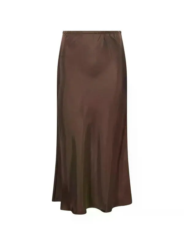 Soeur Satin Finish Elasticated Waistband Midi Skirt - Brown