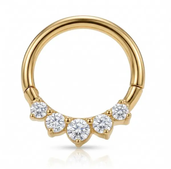 Zahav Jewelry 10k Solid Cubic Zirconia Clicker Hoop - Gold