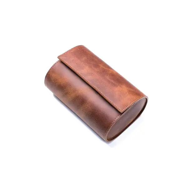 ROARCRAFT Leather Travel Watch Case Tobacco Double Watch Roll - Brown