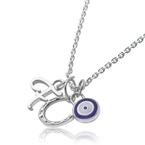 CARTOGRAPHY Blue / Silver Go Luck Yourself F'n Horseshoe With Evil Eye Necklace In Sterling Silver - Blue/silver